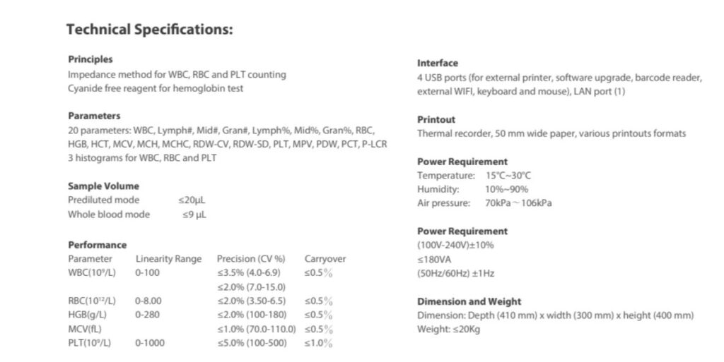 Mindray BC-10 Auto Hematology Analyzer